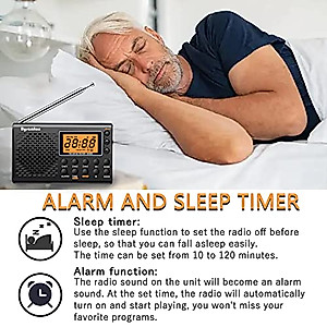 Rysamton Portable AM/FM/Shortwave Radio, Batteries Operated Pocket Radios, Large Digital Display, Clock Radio with Alarm and Sleep Function, Earphone Included