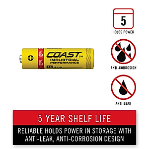Coast 4 Pack AA Industrial Performance Alkaline Batteries, High-Performance
