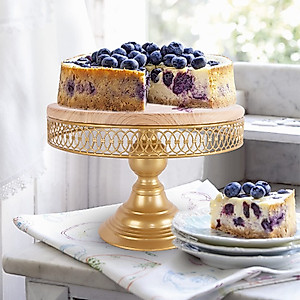 weharnar 12 in Cake Stand Round, Wooden Dessert Stands and Pedestal Cake Stand with Gold Base, Gold Cake Stand for Wedding Birthday Party