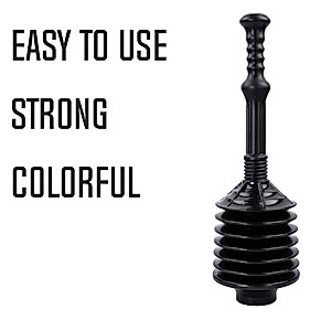 JS Jackson Supplies Professional Bellows Accordion Toilet Plunger, High Pressure Thrust Plunge Removes Heavy Duty Clogs from Clogged Bathroom Toilets, All Purpose Power Plungers for Bathrooms, Black