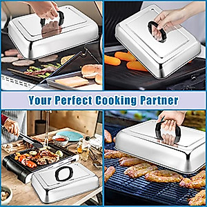 Rectangular Basting Cover, HaSteeL Stainless Steel Cheese Melting Dome Steaming Cover Lid, Heavy Duty Griddle Grill Accessories for Flat Top Teppanyaki BBQ Kitchen Indoor & Outdoor, Dishwasher Safe