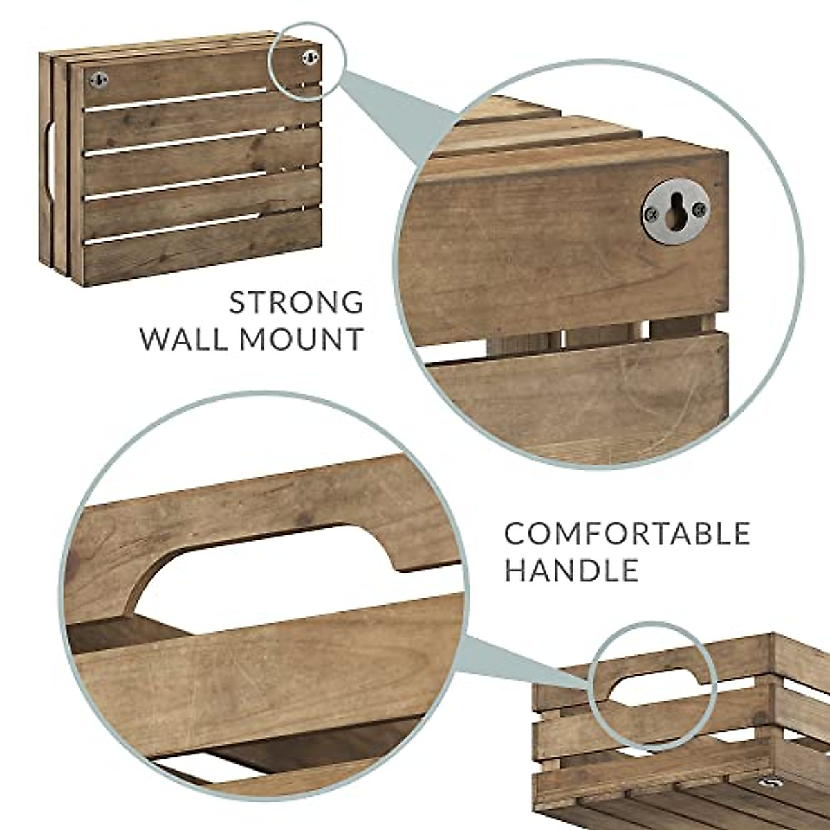 Wood Crates Set of Three - Decorative Large Nesting Rustic Wooden Crates for Storage, Display, Decor, Boxes - Stackable or Mountable Wooden Crate for Photography - Wooden Crates for Decoration - Wood Crate Bulk (Brown) by Barnyard Designs