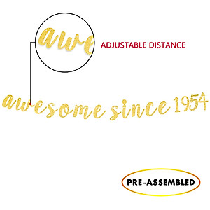 Awesome Since 1954 Banner Pre-strung Happy 70th Birthday Banner Gold Glittery 70 Seventy Years Old Birthday Party Decorations for Men Women