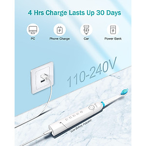 Initio Sonic Electric Toothbrush for Adults, Rechargeable Toothbrush with Smart Timer, 5 Modes, 3 Brush Heads, 40,000 VPM Motor, Whitening Power Toothbrush, IT959 (White)