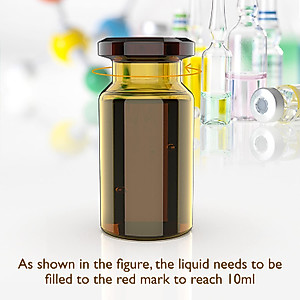 creahub 100 Pack 10ml Glass Vials, Amber Glass Headspace Vials with Plastic-Aluminum Flip Off Caps and Rubber Stoppers, 20mm Flat Bottom Lab Crimp Top Vial for Injection