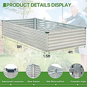 Raised Garden Bed 8x4x1.5ft Galvanized Raised Garden Beds Outdoor for Vegetables Gardening Flowers 18inch Tall Deep Root Raised Bed Planter Box - Metal Raised Garden Bed Kit with Gloves - Galvanized