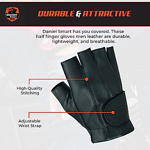 Daniel Smart Deerskin Leather Motorcycle Gloves for Men Fingerless Biker Gloves with Gel Palm and Wrist Strap