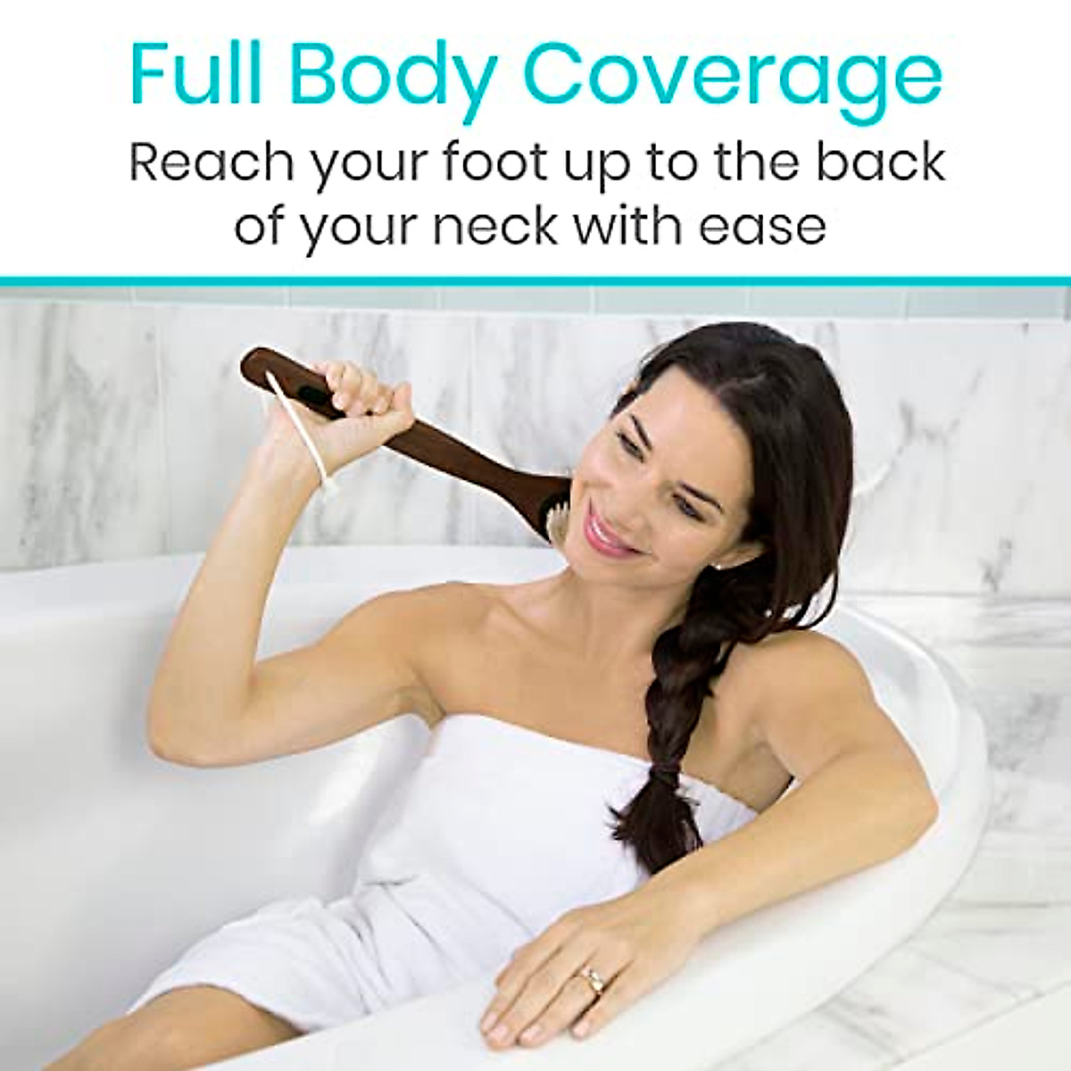 Vive Back Scrubber Brush for Shower - for Dry or Wet Body Brushing - Long Handle - Cleaning Lymphatic Drainage Handled Washer for Men, Women - Showering Bathing Exfoliator with Soft & Stiff Bristles…