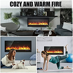 ORALNER Electric Fireplace 50 Inch Wide, Recessed in-Wall & Wall-Mounted Fireplace Insert Heater with Remote, 8H Timer, 9 Flame Colors & 5 Adjustable Brightness, Thermostat, 750W/1500W (50 Inches)