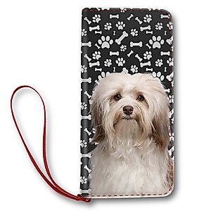 Dog Mom Gifts - Havanese Dog Paw Printed Wallet for Women Leather Long Clutch Purse, Black