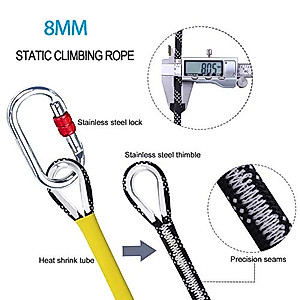 WEREWOLVES Climbing Rope, 32ft/65ft/98ft/165ft/230ft High Strength Outdoor Safety Static Rock Climbing Rope, Escape Rope, Rappelling Rope, Fire Rescue Parachute Rope (Blcak 8mm, 32FT(10M))