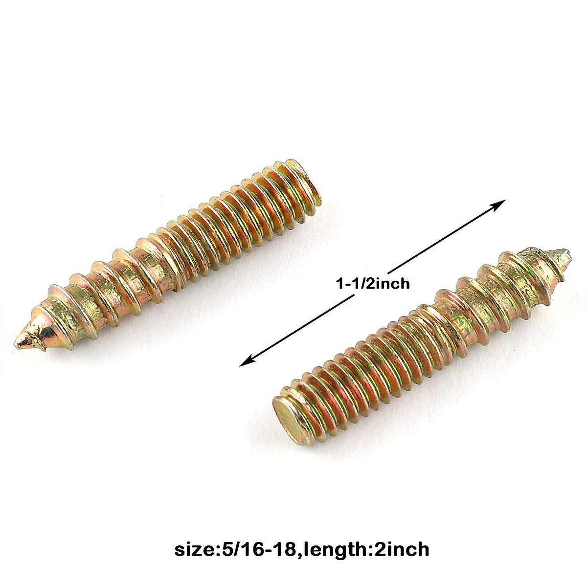 E-outstanding Double Headed Bolt 8PCS 5/16-18 x 1-1/2 Inch Double Screw Hanger Bolts Self-Tapping Screw Hanger Bolts for Furniture