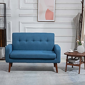 Sepnine 50" Modern Linen/Velvet Fabric Loveseat Sofa,Office Couch for Small Space, Living Room Soft Futon,Small Love Seats Couch for Bedroom (Linen-Blue)