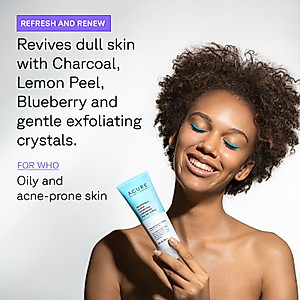 ACURE Incredibly Clear Charcoal Lemonade Facial Scrub -Deep Face Wash Cleansing, Gentle Exfoliates & Detoxifies with Charcoal Scrub, Lemon & Blueberry -For Oily to Normal & Acne Prone Skin, 4 Fl Oz
