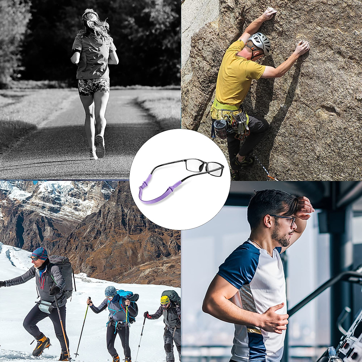 lvvfit Adjustable Glasses Strap, No Tail Adjustable Eyewear Retainer Glasses Straps, Sunglasses Straps for Men,Women,kids(4pcs Purple)