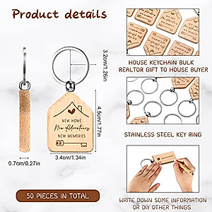 50 Pcs New Home Keychain 2023 Bulk Welcome Home Keychain Gifts New Homeowner Engraved Wooden Key Tag Small House Shaped Keychains for Family Client Home Buyer Customer