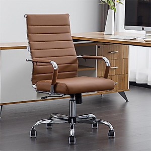 Okeysen Ergonomic Office Desk Chair, Modern Leather Conference Room Chairs Ribbed, High Back Executive Swivel Rolling Chair for Home, Office.