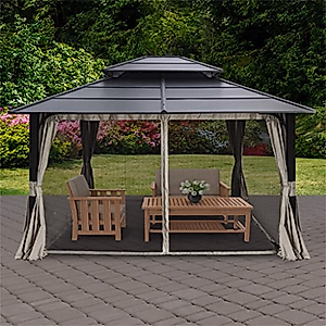 ZZBJ 12 Ft. W X 14 Ft. D Metal Black 2-Tier Double Roof Patio Gazebo with Curtains and Netting (Color : D, Size : 12 Ft. W X 14 Ft)