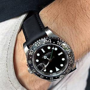 Ritche Genuine Black Leather Watch Bands 22mm Classic Vintage Quick Release Top Grain Leather Watch Strap, White Elephant Gifts, Stocking Stuffers for Men