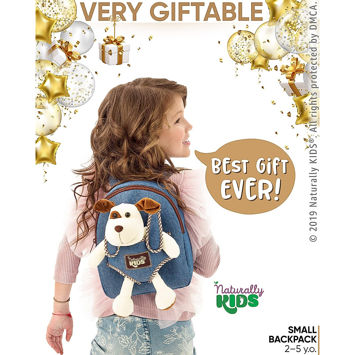 Naturally KIDS Dog Toddler Backpack, Dog Stuffed Animals, Stuffed Dog for Toddlers Boys Girls