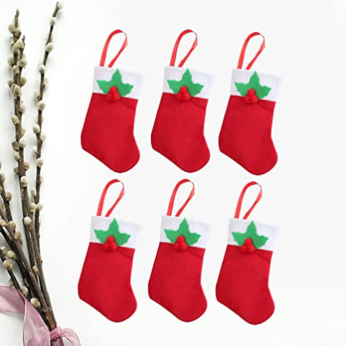 Happyyami 6 Pcs Christmas Silverware Holders Mini Stocking Dinner Table Decorations Tableware Holder Cutlery Knife Spoon Fork Candy Pouch Bag Hanging Socks for Xmas Tree