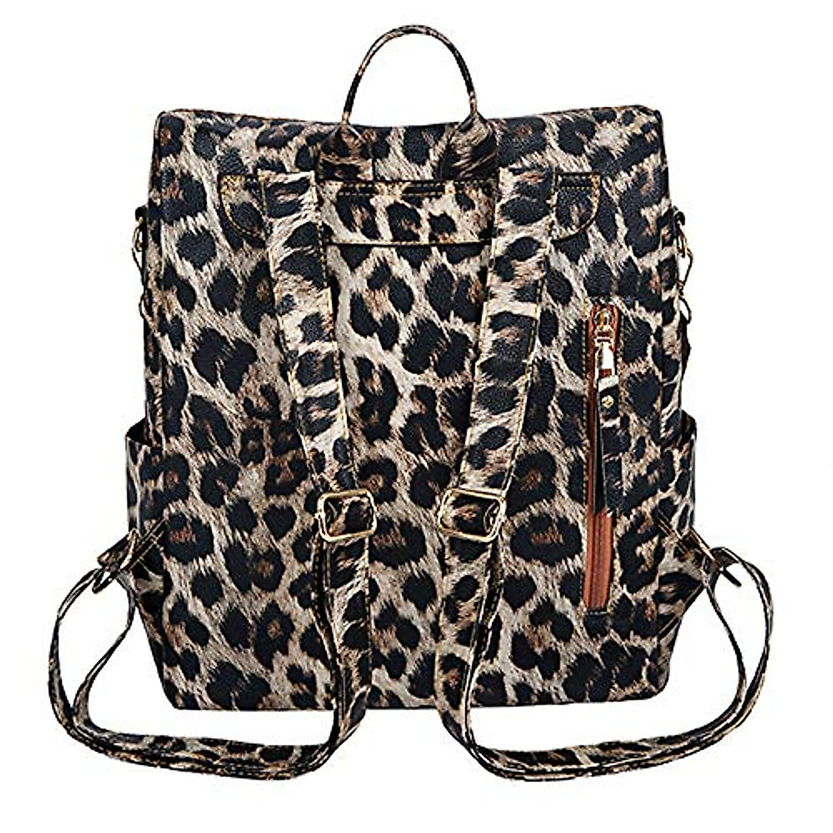 Fashion Leopard Women Backpack Girls Ladies PU Leather Purses Travel Shoulder Bag Student Schoolbag (Leopard brown)