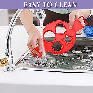 Akamino Pancake Making Mold Fried Egg Mold Reusable Silicone Pancake Maker with 4 Cavity (Heart Round Star) - 4 Pieces