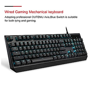Teerwere Gaming Keyboard Mechanical Keyboard, 104 Key Outemu Switch Ice Blue Backlit Mechanical Gaming Keyboard USB Wired Mechanical Gaming Keyboard (Color : Photo Color, Size : One Size)