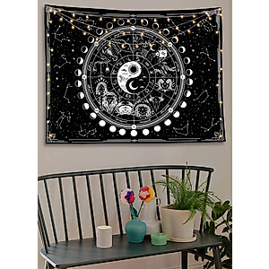 Kanuyee Twelve Constellation Tapestry,Black and White ，Sun and Moon ，Yin and Yang Tapestry Mystic Wall Hanging Tapestry for Home Decor (35"x47")
