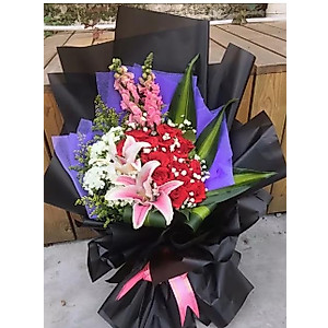 Rikyo 40 Counts Fresh Flowers Wrapping Paper,Wraps Waterproof Floral Wrapping Paper Sheets Fresh Flowers Bouquet Gift Packaging Korean Florist Supplies,Boundless 22 3/4 x 22 3/4 Inch (All Black)