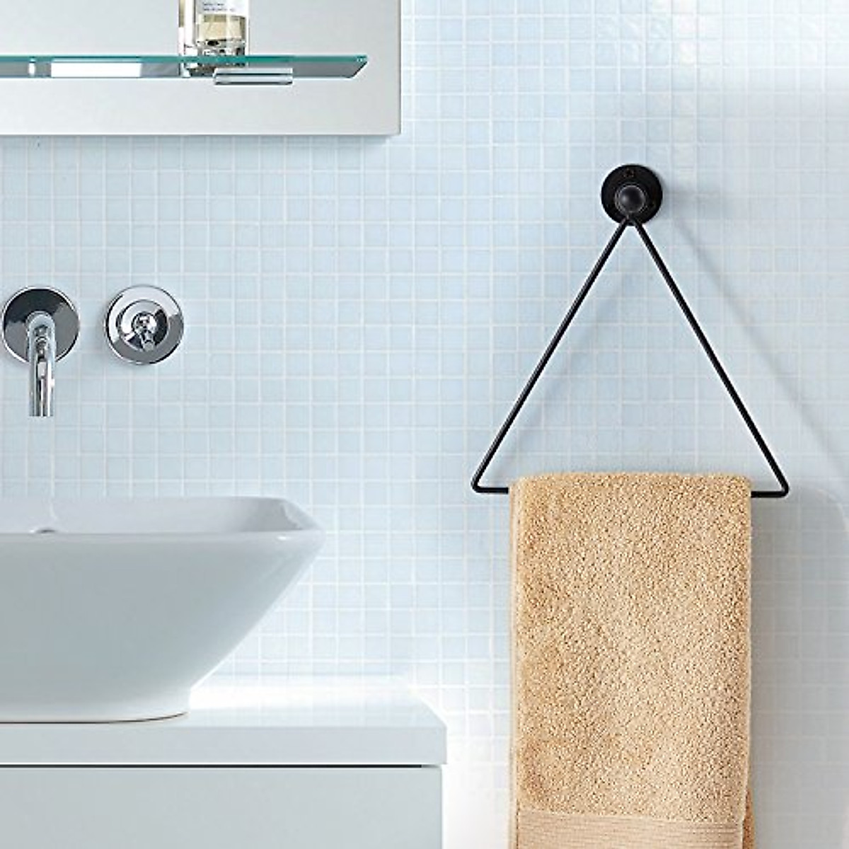 MyGift Wall Mounted Modern Black Metal Triangular Hand Towel Ring Holder for Bathroom with Easy to Hang Mount