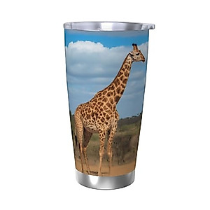 Giraffe Under The Tree In Africa 20oz Insulated Stainless Steel Tumbler With Lids And Straws, Double Wall Vacuum Travel Coffee Mug, Thermal Cup For Cold & Hot Drinks, Reusable Metal Straw & Brush