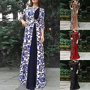 SERYU Women Plus Size maxi Dress Floral Print Long Dress Muslim Dress Islamic Long Dress