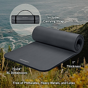 Retrospec Solana Yoga Mat 1" Thick w/Nylon Strap for Men & Women - Non Slip Exercise Mat for Home Yoga, Pilates, Stretching, Floor & Fitness Workouts - Graphite