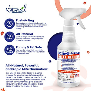 Mite Killer Spray by Mite-B-Gone — Kills Human Mites, Bird, Dust, Spider, Rat, Turkey, Carpet Mites. Treatment for Homes, Furniture, Bedding, Auto & Animals | Non-Toxic | Kid & Pet Safe | 16oz Spray