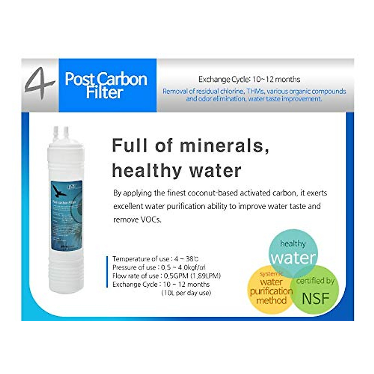 PicoGram Coconut-Based Post-Carbon Under-Sink Water Filter 8" 11" (8" (19.5cm))