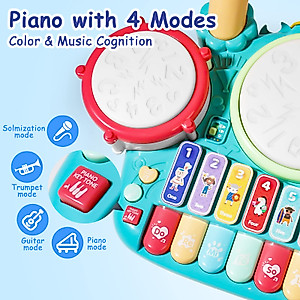 Fajiabao Kids Drum Set for Toddlers 1-3 with Microphone, Baby Drum Kit Musical Toys for 1 Year Old Boy Girl Light Piano Keyboard, Early Learning Instruments for 6 12 18 Month