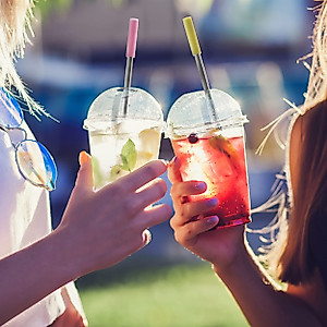 MMORP-GEAR Stainless Steel Straws with Silicone Tips - Reusable Straw Set with 4 Straight Metal Straws, 4 Long Bendy Drinking Straws, 8 Colored Tips, 2 Pieces Straw Cleaner Brush & 1 Travel Pouch