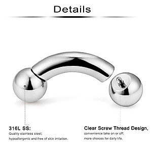 Ftovosyo 2PCS PA Ring Curved Barbell Internally Threaded Monster Screwball Rings 316L Surgical Steel Pierced Body Jewelry 8G 16mm