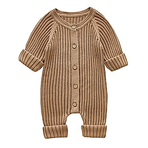 Mubineo Infant Baby Girl Boy Fall Winter Thick Knit One Piece Outfit Romper Jumpsuit Sweater Outwear (Khaki, 0-3 Months)