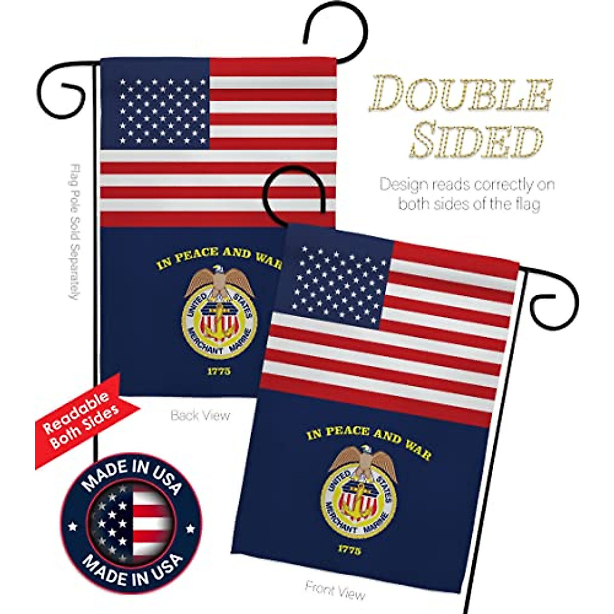 US Merchant Marine Garden Flag - Set Wall Hanger Armed Forces Corps USMC Semper Fi United State American Military Veteran Retire Official - House Banner Small Yard Gift Double-Sided 13 X 18.5