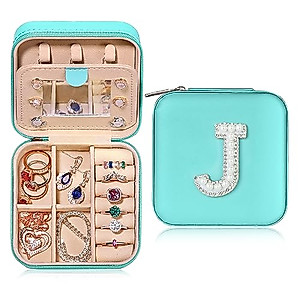 Parima Travel Jewelry Box for Women Girls, J Initial Jewelry Box for Girls | Small Jewelry Box for Women | Birthday Gifts for Women Jewelry Case - Letter J, Blue