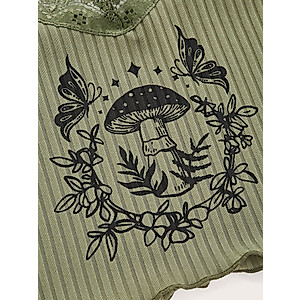 SOLY HUX Women's Y2k Gothic Lace Trim Cami Crop Top Sleeveless Sexy Tank Tops Camisole Clubwear Outfit Army Green M