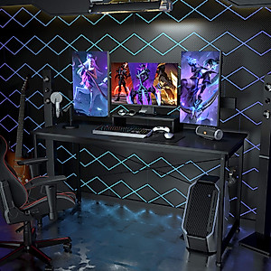 OTK Computer Desk 55" with Movable Monitor Shelf Riser, Sturdy Home Office Desk, Writing Desk, Gaming Desk with Headphone Hook, Computer Work Station, Work Table, Black