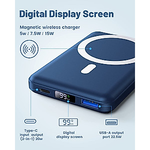 Yiisonger Portable Charger with Fast Wireless and Wired Charging, 10000mAh, 22.5W PD, LED Display, Fits iPhone 15/14/13/12 Pro Models