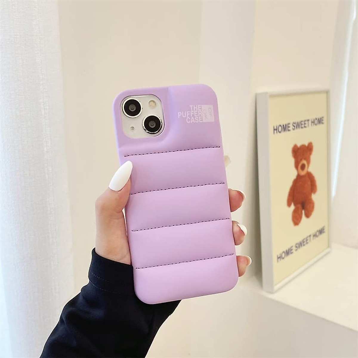 Puffer Case Fashion Hipster Down Jacket The Puffer Case for iPhone 14 13 12Pro Max Soft Touch Puffer Jacket Material 3D Protective Shockproof Cover (Purple,for iPhoneSE3)