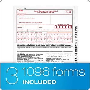 Adams 1099 NEC 3 Up 2021 Continuous Forms, 4 Part Carbonless Forms, for Pin Fed Dot Matrix Printers, with 3 1096, 20 Pack (TXA2299-NEC21)