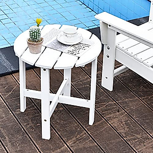 RELAX4LIFE 18” Outdoor Side Table - Solid Wood Patio Side Table w/Stable Construction, Weather Resistant, Small Round Table for Patio, Garden, Lawn, Backyard, Balcony, Small Patio Table (1, White)