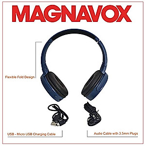 Magnavox MBH542-BL Bluetooth Wireless Foldable Stereo Headphones in Blue