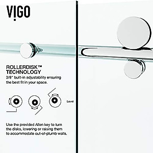 VIGO Adjustable 56-60" W x 66" H Elan E-Class Frameless Sliding Rectangle Tub Door with Clear Tempered Glass, Reversible Door Handle and Stainless Steel Hardware in Chrome-VG6021CHCL6066
